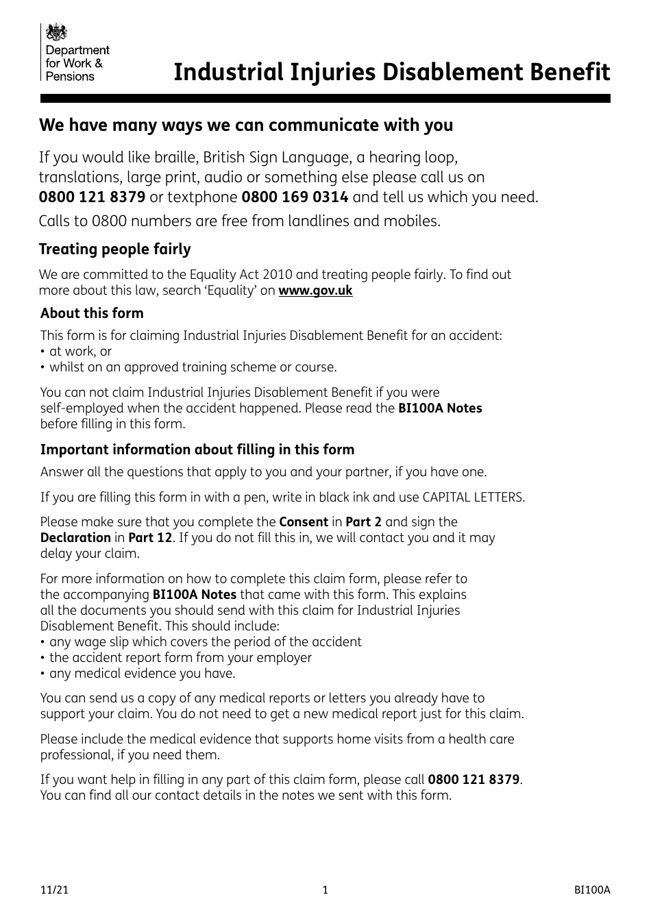 Form BI100A - Fill Out, Sign Online and Download Fillable PDF, United ...