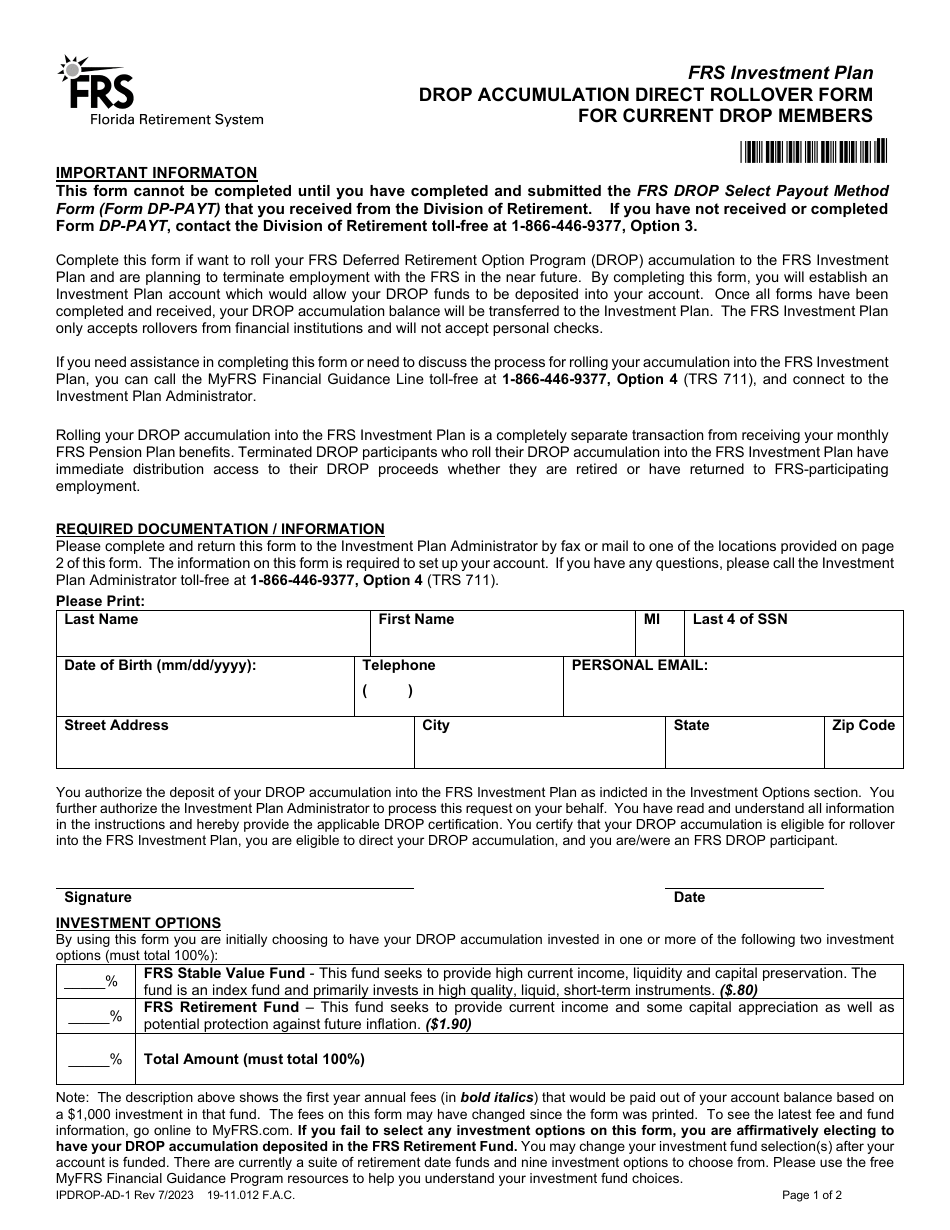 Form IPDROP-AD-1 Download Printable PDF or Fill Online Frs Investment ...