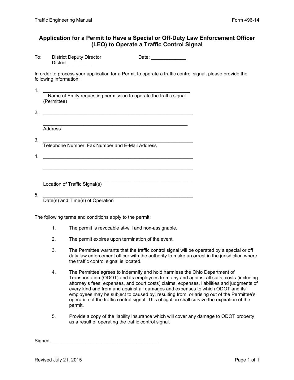 Form 496-14 - Fill Out, Sign Online and Download Printable PDF, Ohio ...