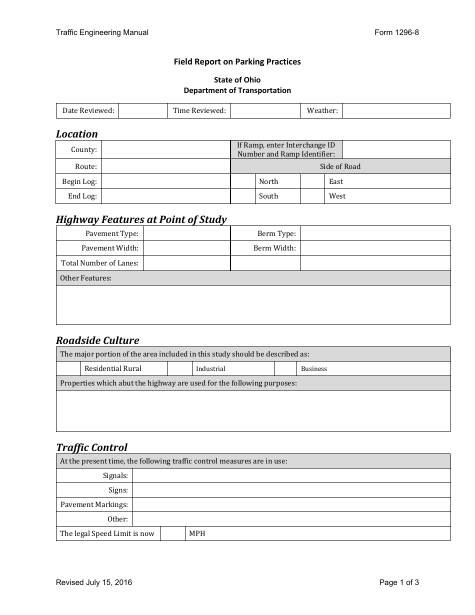 Form 1296-8 - Fill Out, Sign Online and Download Printable PDF, Ohio ...