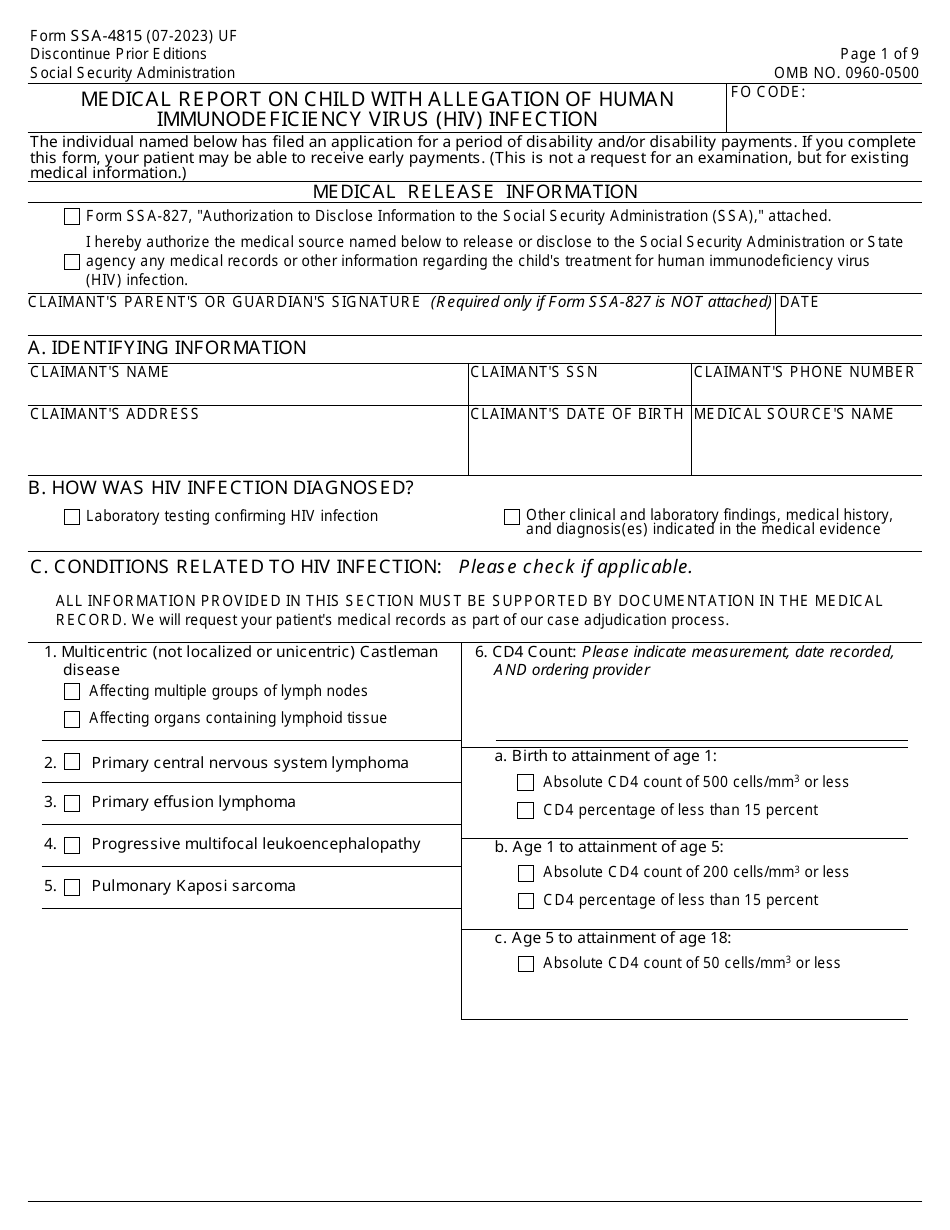 Form SSA-4815 Download Fillable PDF or Fill Online Medical Report on ...