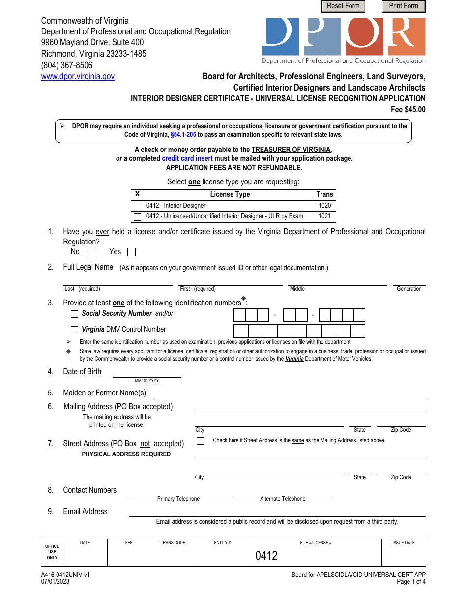 Form A416-0412UNIV - Fill Out, Sign Online and Download Fillable PDF ...