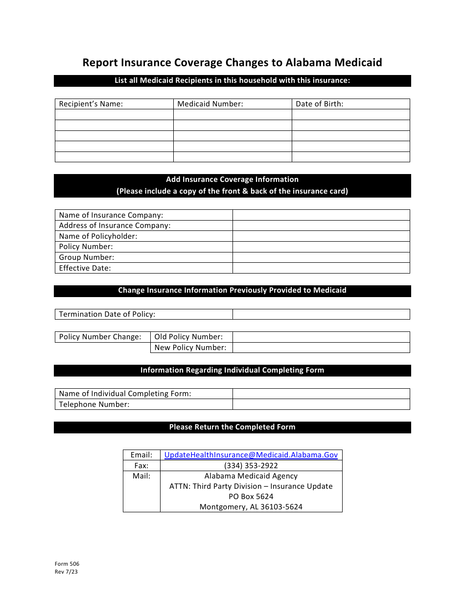 Form 506 - Fill Out, Sign Online and Download Fillable PDF, Alabama ...