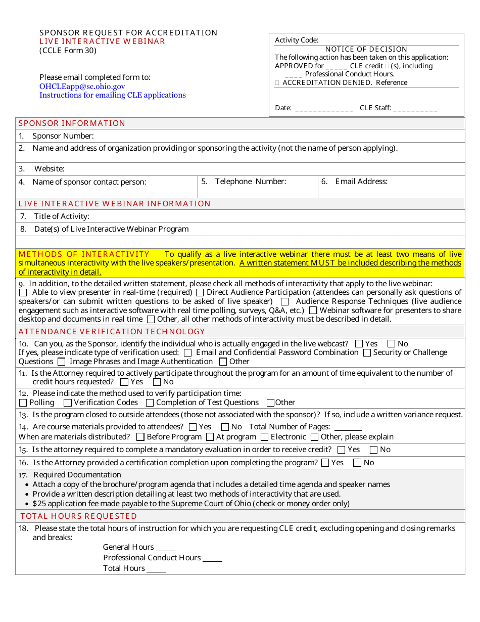 CCLE Form 30 - Fill Out, Sign Online and Download Fillable PDF, Ohio ...