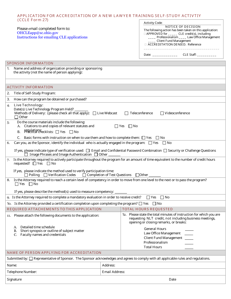 CCLE Form 27 - Fill Out, Sign Online and Download Fillable PDF, Ohio | Templateroller