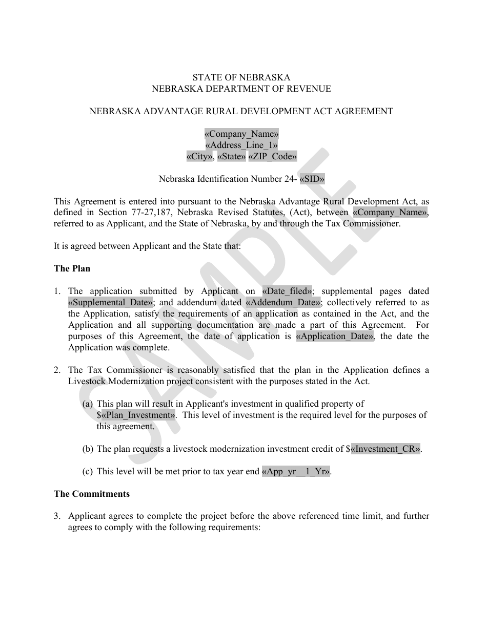 2023 Nebraska Nebraska Advantage Rural Development Act Agreement ...