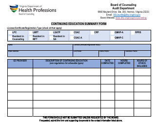 Virginia Continuing Education Summary Form - Fill Out, Sign Online and ...