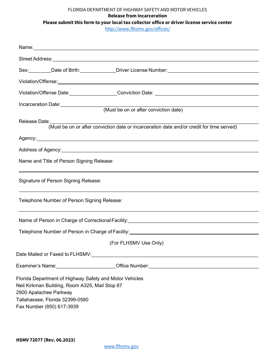Form HSMV72077 Download Fillable PDF or Fill Online Release From ...