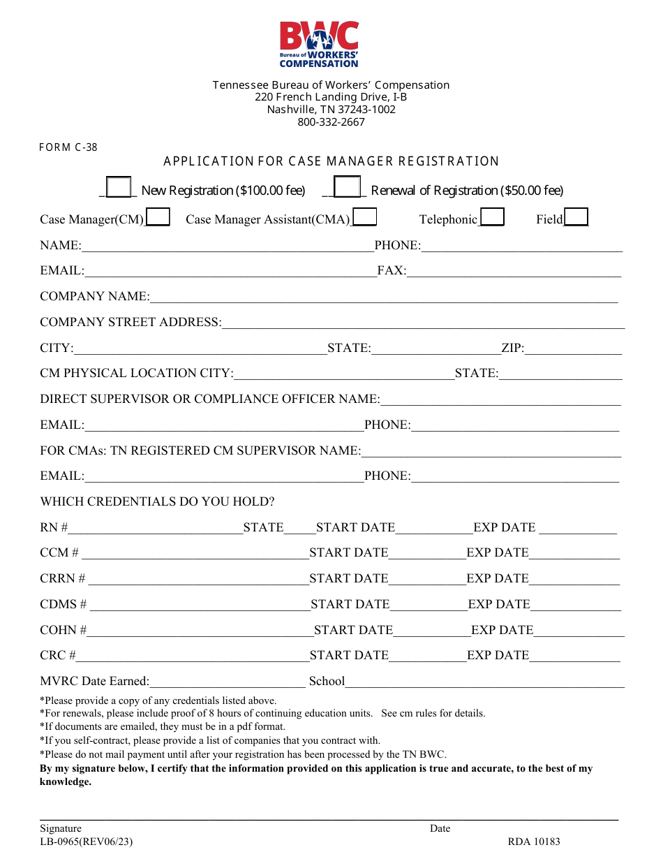 Form C-38 (LB-0965) Download Fillable PDF or Fill Online Application ...