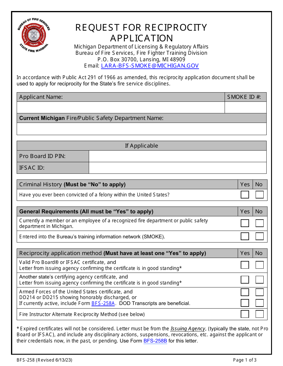 Form BFS-258 Download Fillable PDF or Fill Online Request for ...