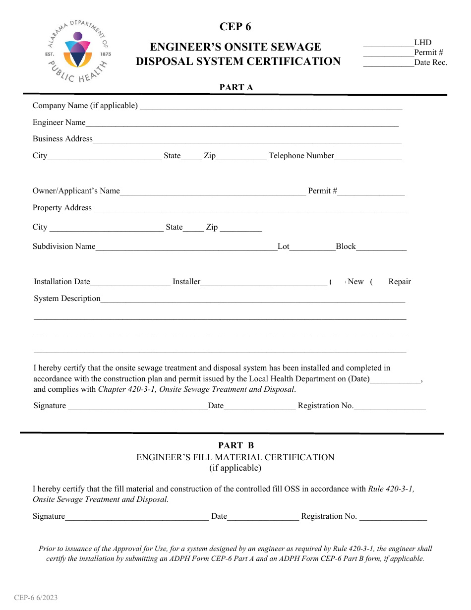Form CEP-6 Download Fillable PDF or Fill Online Engineer's Onsite ...