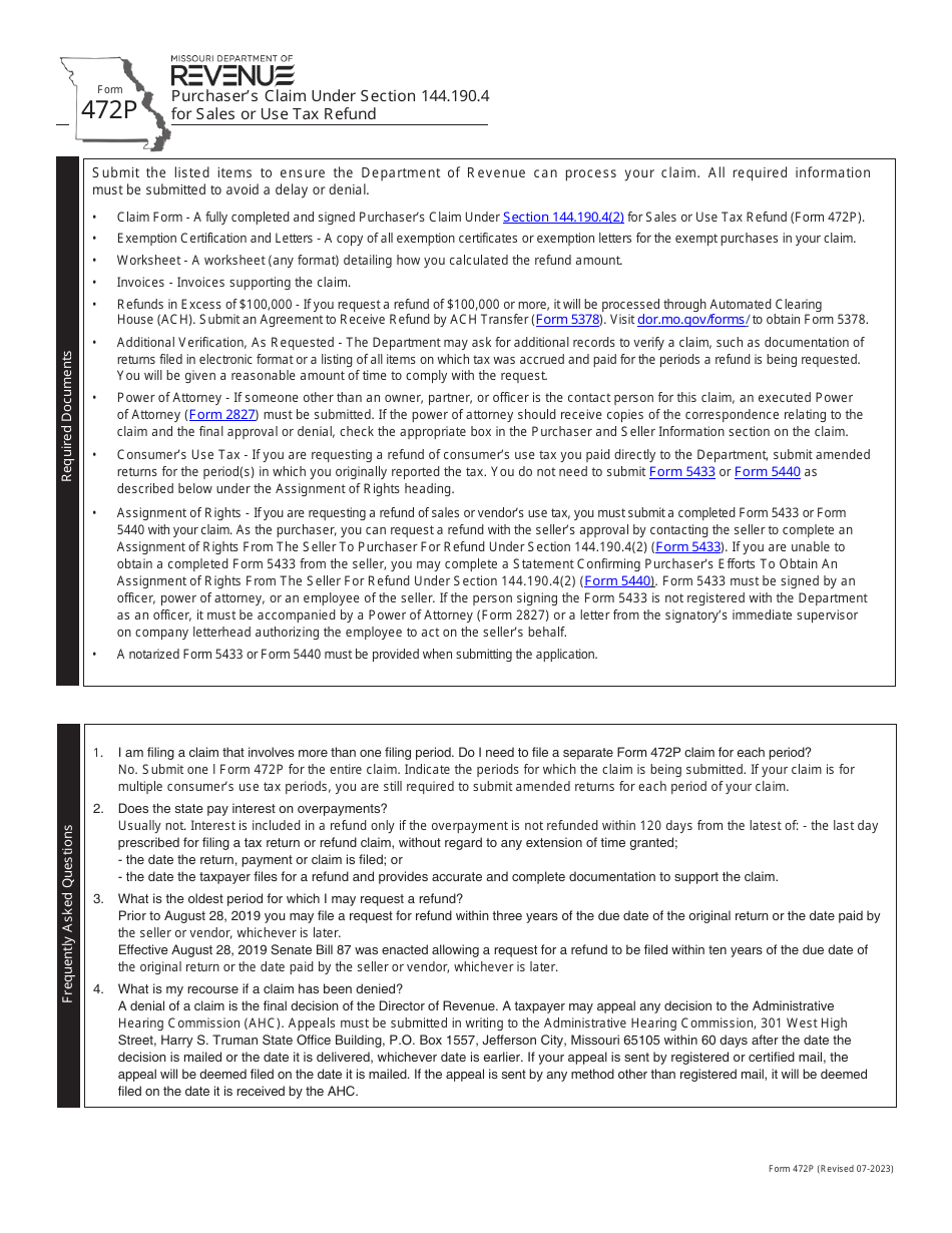 Form 472P Download Fillable PDF or Fill Online Purchaser's Claim Under ...