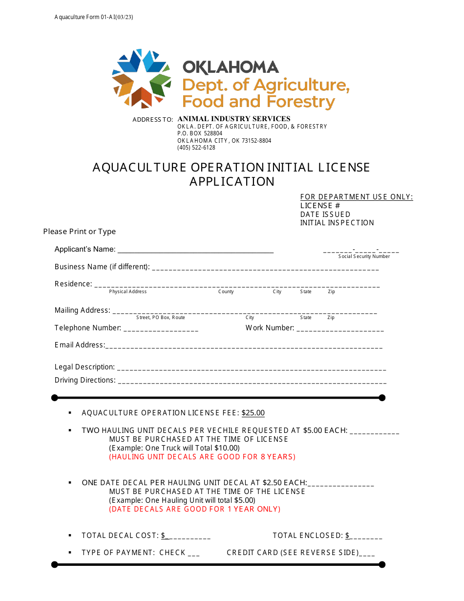 Form 01-AI Download Printable PDF or Fill Online Aquaculture Operation ...