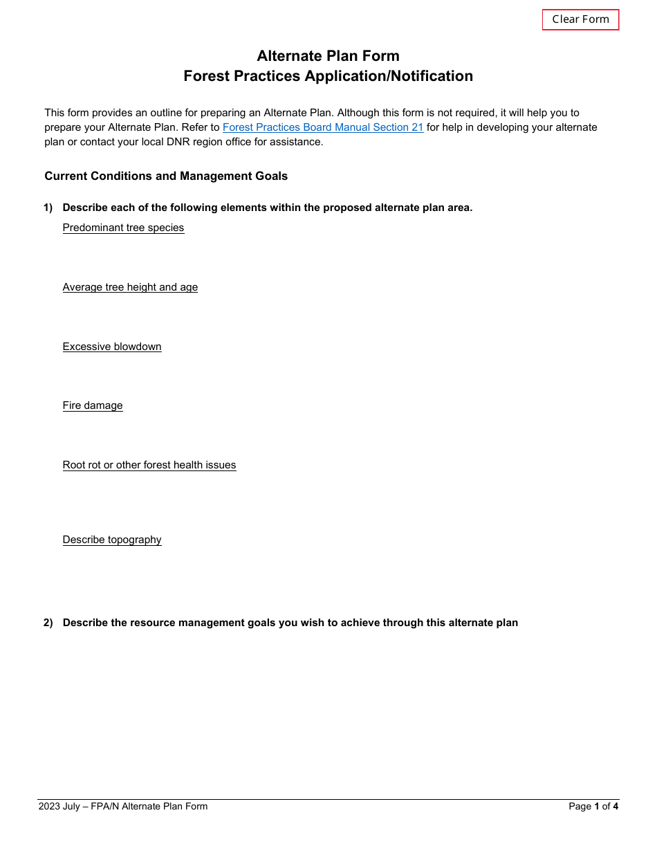 Washington Alternate Plan Form - Forest Practices Application ...