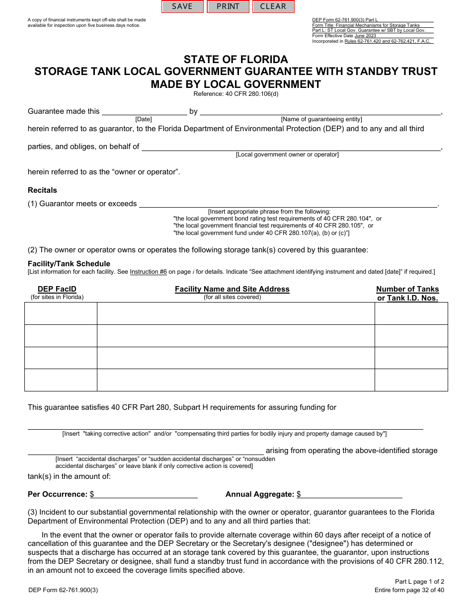 2019 — 2024 DEP Form 62-761.900(3) Part L Download Fillable PDF or Fill ...