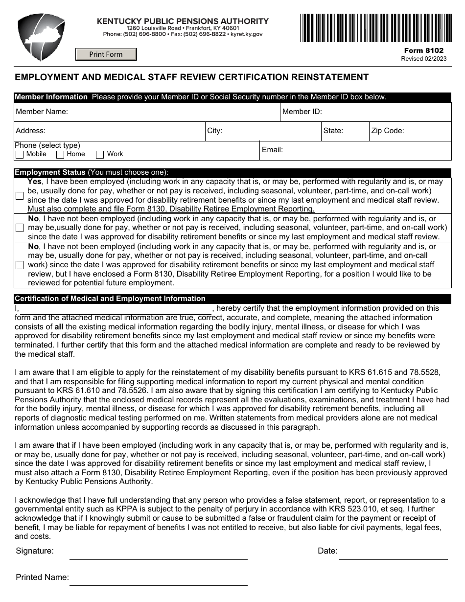 Form 8102 Download Fillable PDF or Fill Online Employment and Medical ...