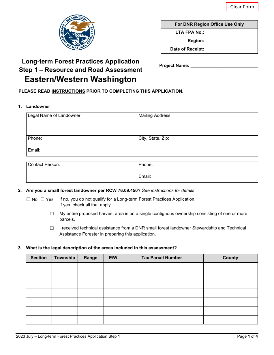 Washington Long-Term Forest Practices Application - Step 1 - Resource ...