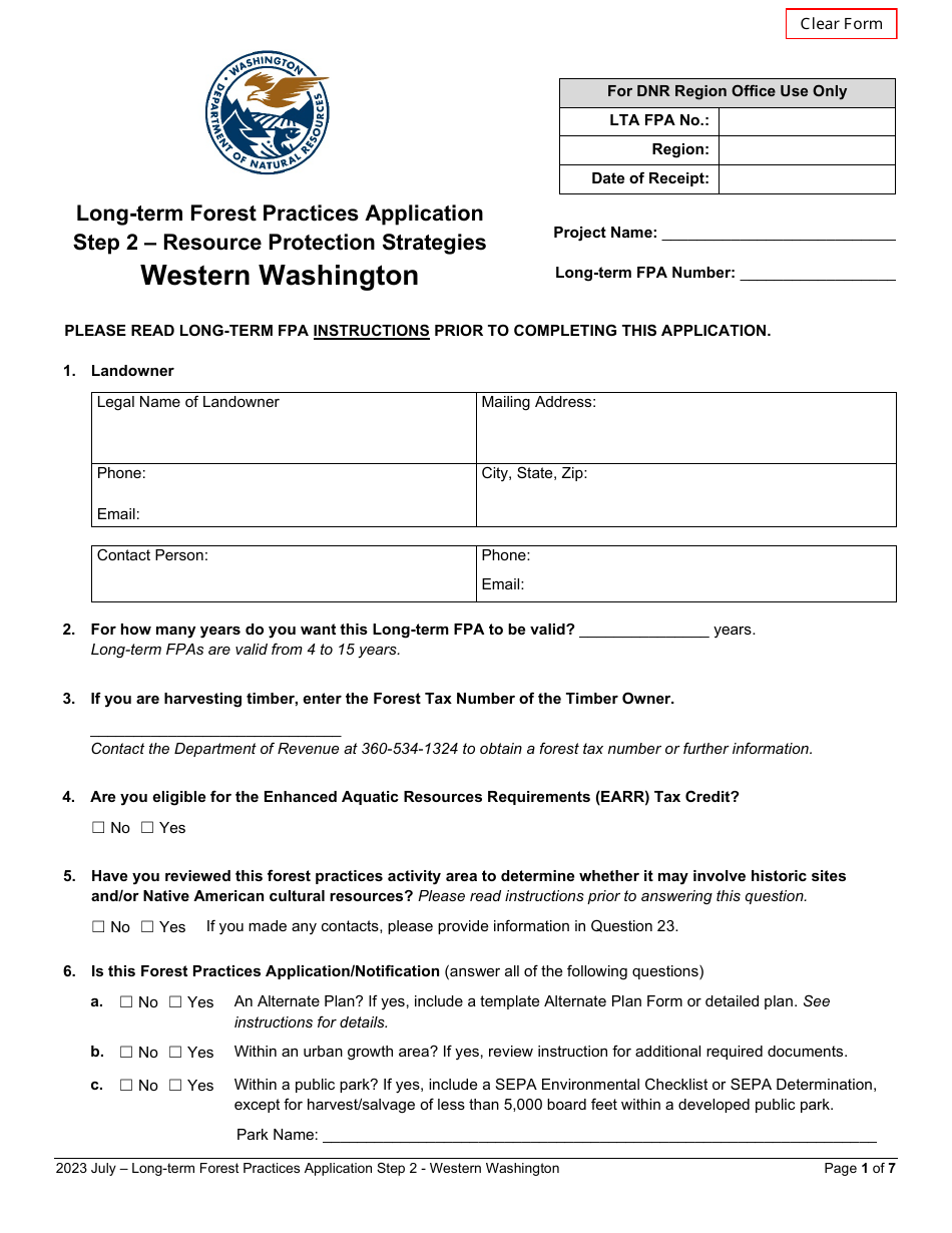 Washington Long-Term Forest Practices Application - Step 2 - Resource Protection Strategies ...