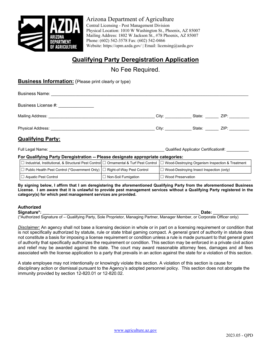 Arizona Qualifying Party Deregistration Application Download Fillable ...