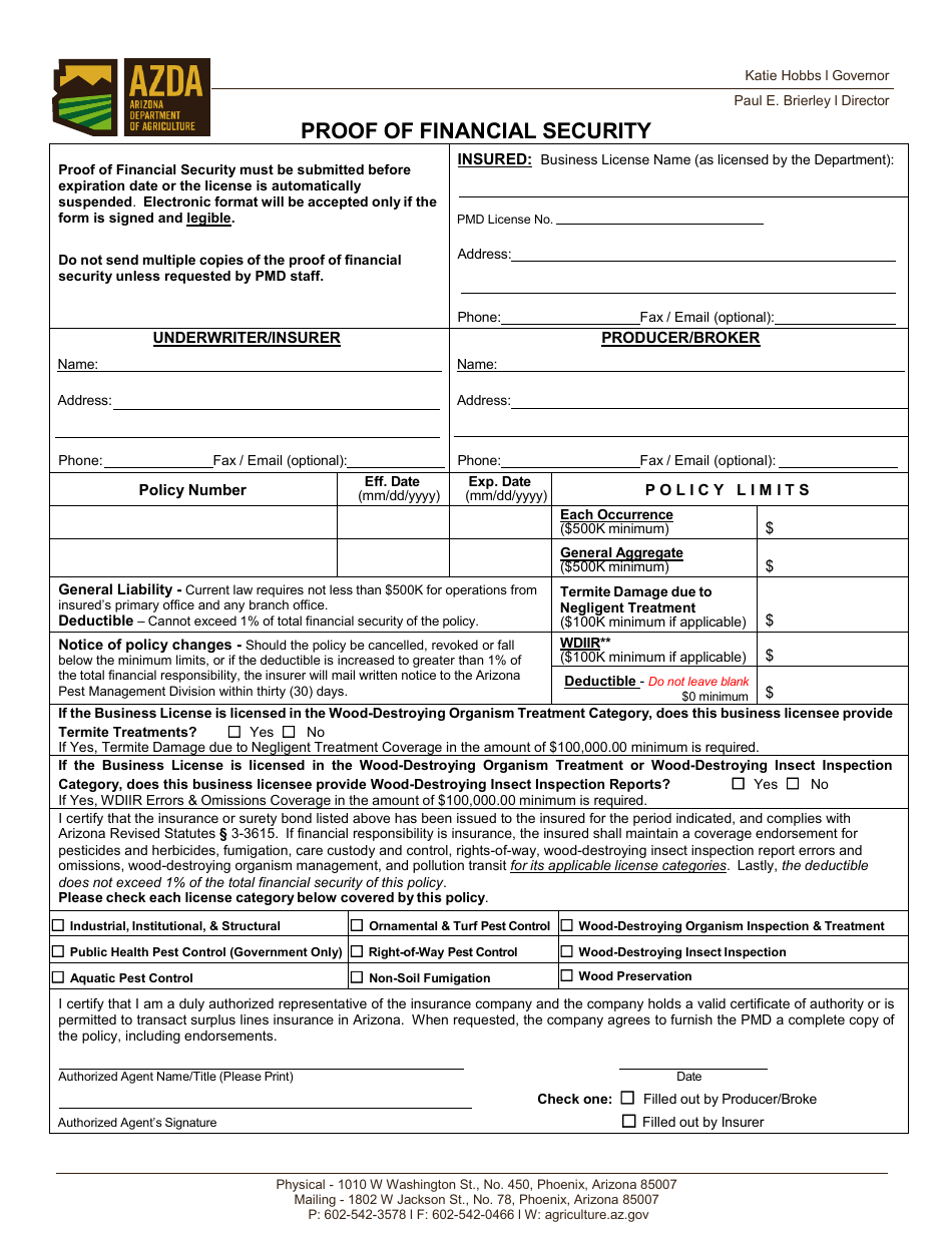 Arizona Proof of Financial Security - Fill Out, Sign Online and ...