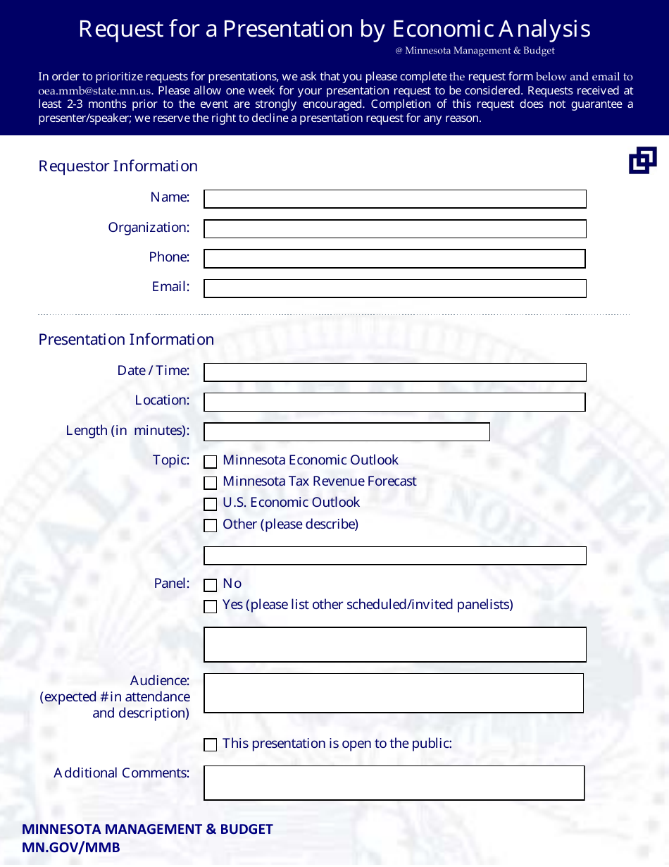 Minnesota Request for a Presentation by Economic Analysis - Fill Out ...