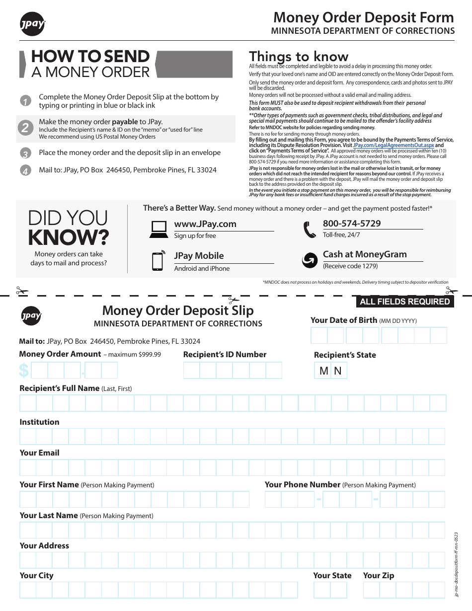 Minnesota Money Order Deposit Slip - Fill Out, Sign Online and Download ...