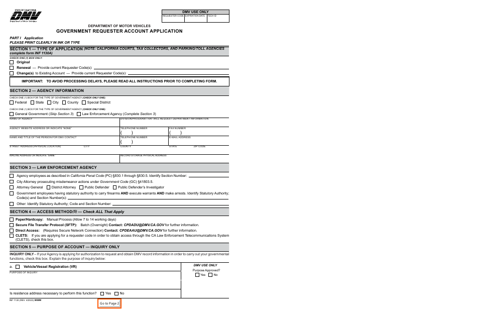 Form INF1130 Download Fillable PDF or Fill Online Government Requester ...