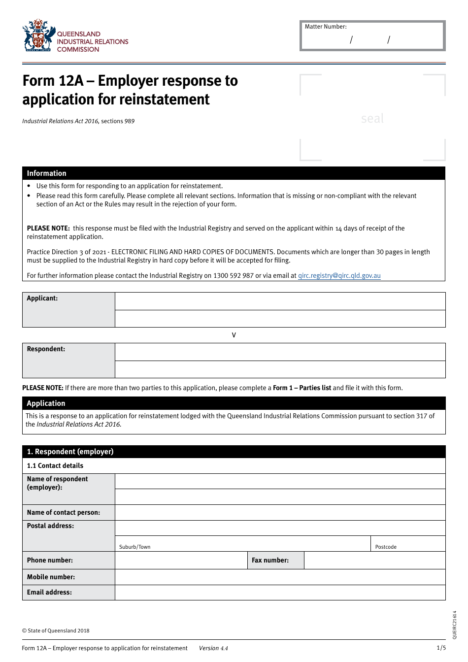 Form 12A - Fill Out, Sign Online and Download Fillable PDF, Queensland ...