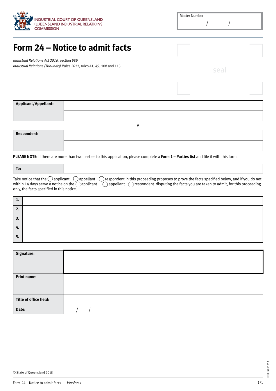 Form 24 - Fill Out, Sign Online and Download Fillable PDF, Queensland ...