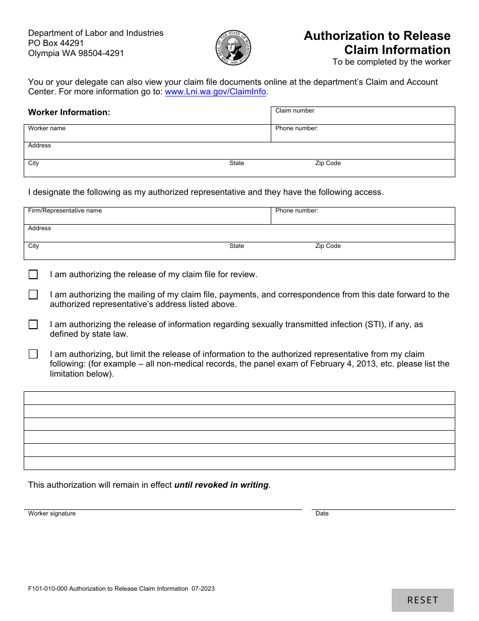 Form F101-010-000 Download Fillable PDF or Fill Online Authorization to ...