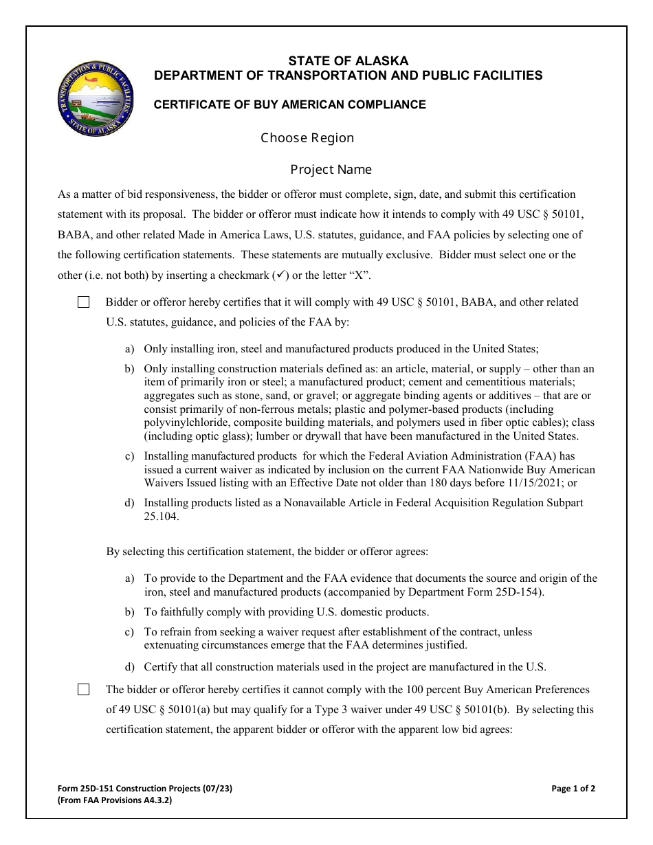 Form 25D-151 Download Fillable PDF or Fill Online Certificate of Buy ...