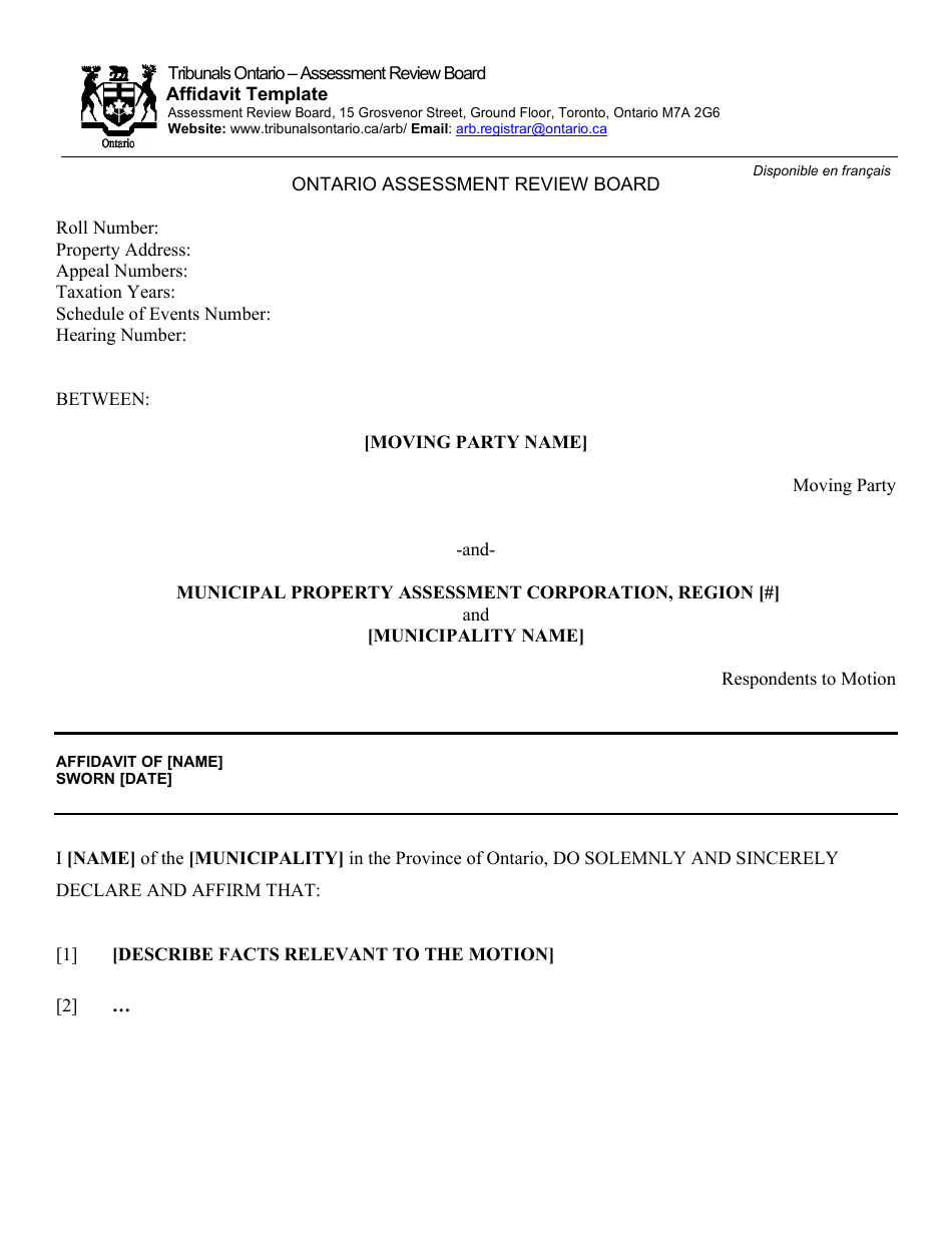Ontario Canada Affidavit Template - Fill Out, Sign Online and Download ...