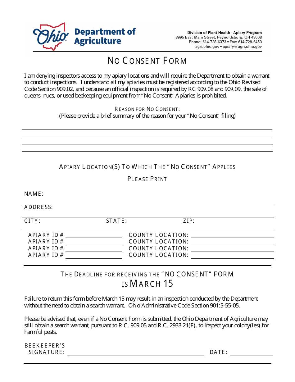 Ohio No Consent Form - Fill Out, Sign Online and Download PDF ...