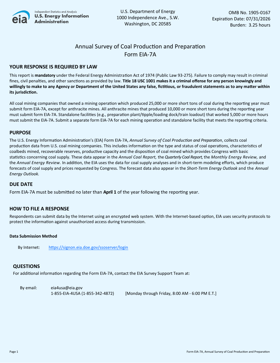 Form EIA-7A - Fill Out, Sign Online and Download Printable PDF ...
