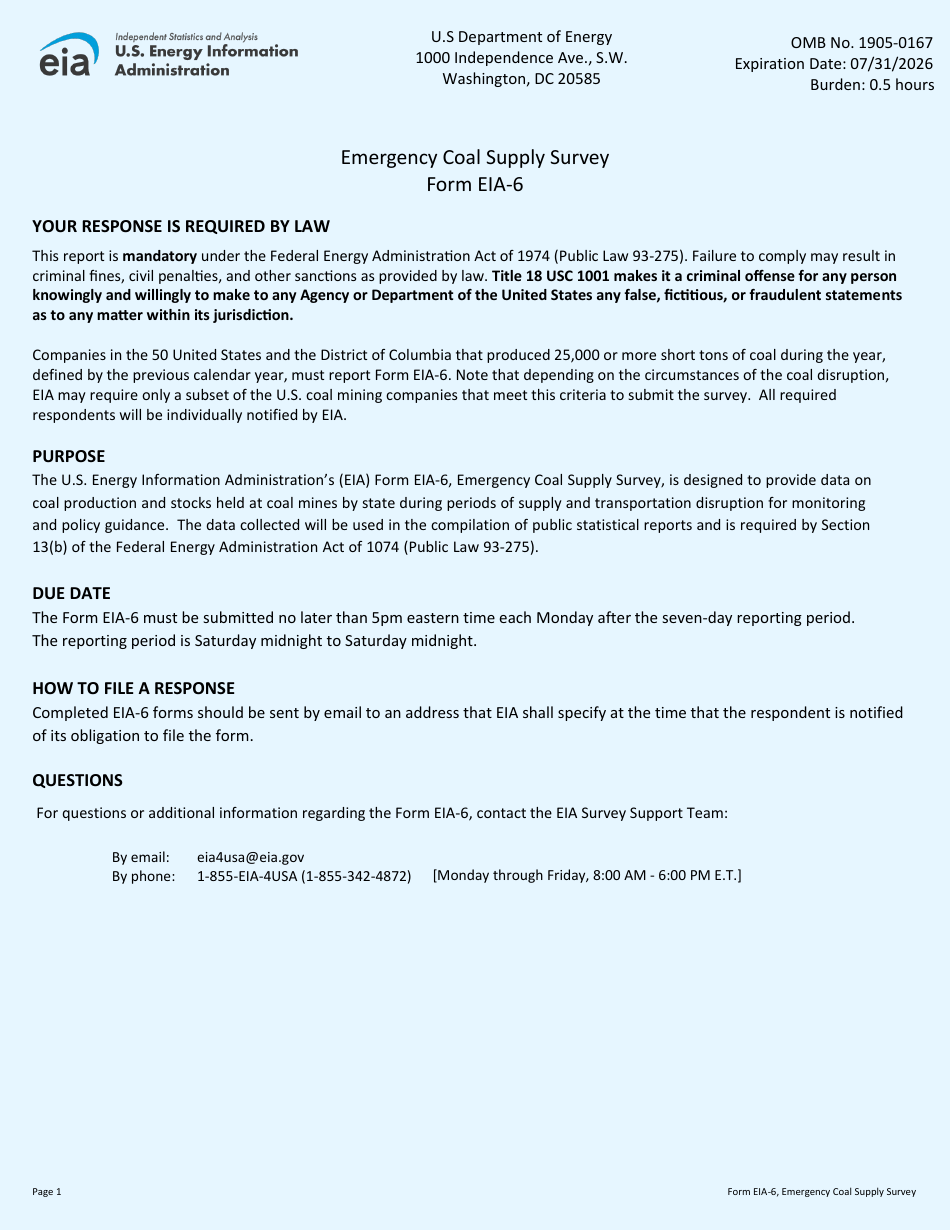 Form EIA-6 - Fill Out, Sign Online and Download Printable PDF ...