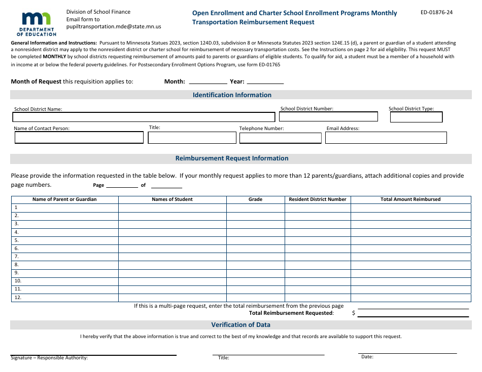 Form ED-01876‐24 - 2024 - Fill Out, Sign Online and Download Fillable ...