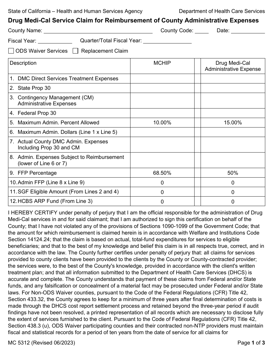 Form MC5312 - Fill Out, Sign Online and Download Fillable PDF ...