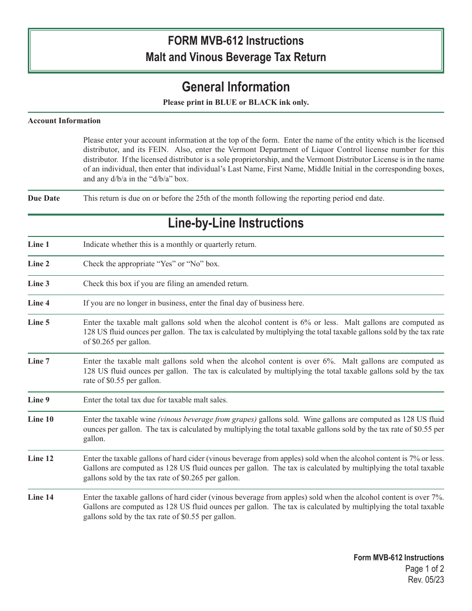 Form MVB-612 - Fill Out, Sign Online and Download Fillable PDF, Vermont ...