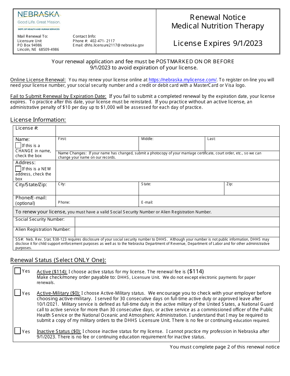 Nebraska Renewal Notice - Medical Nutrition Therapy - Fill Out, Sign ...