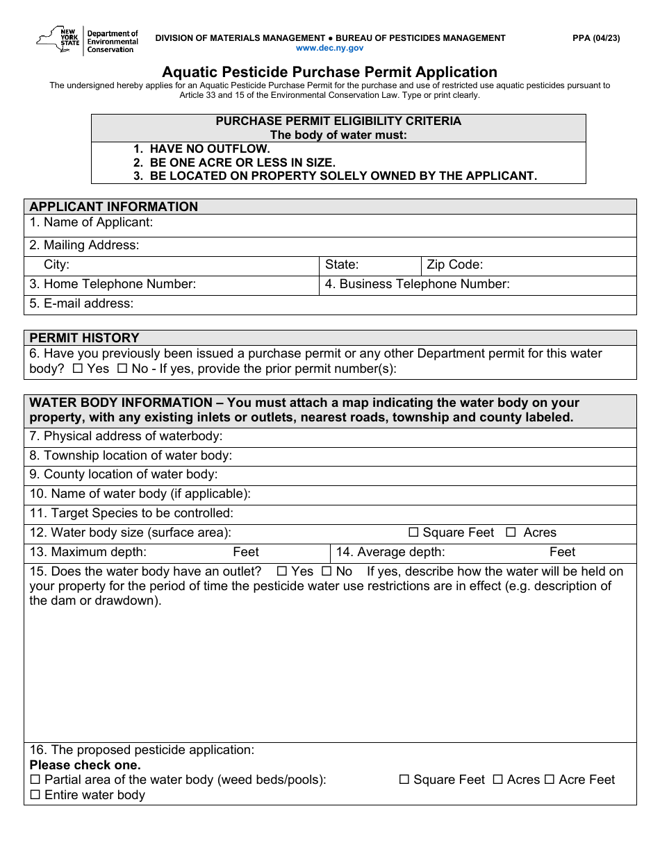 New York Aquatic Pesticide Purchase Permit Application Download ...