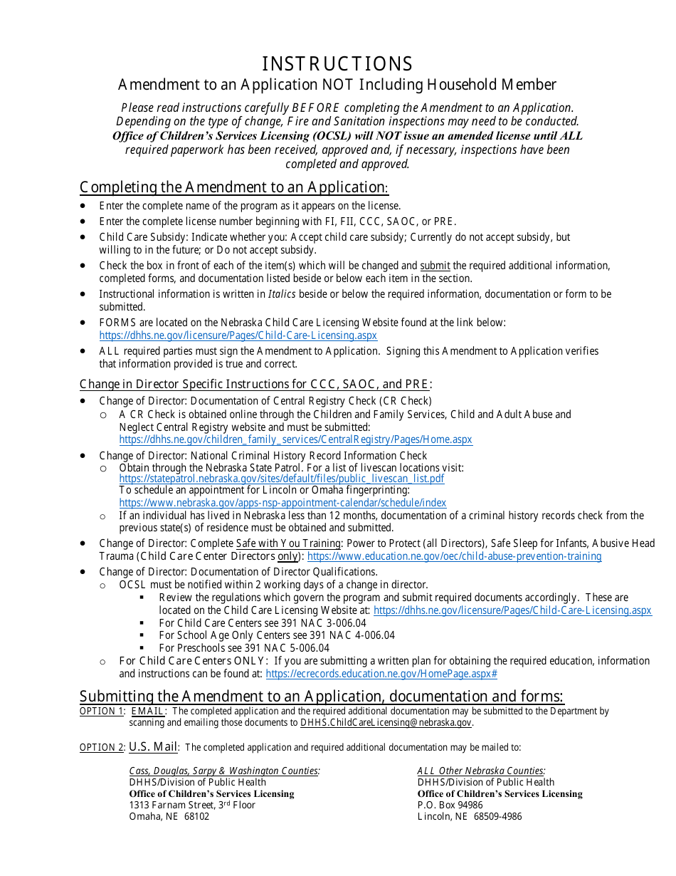 Nebraska Amendment to an Application Not Including Household Member ...