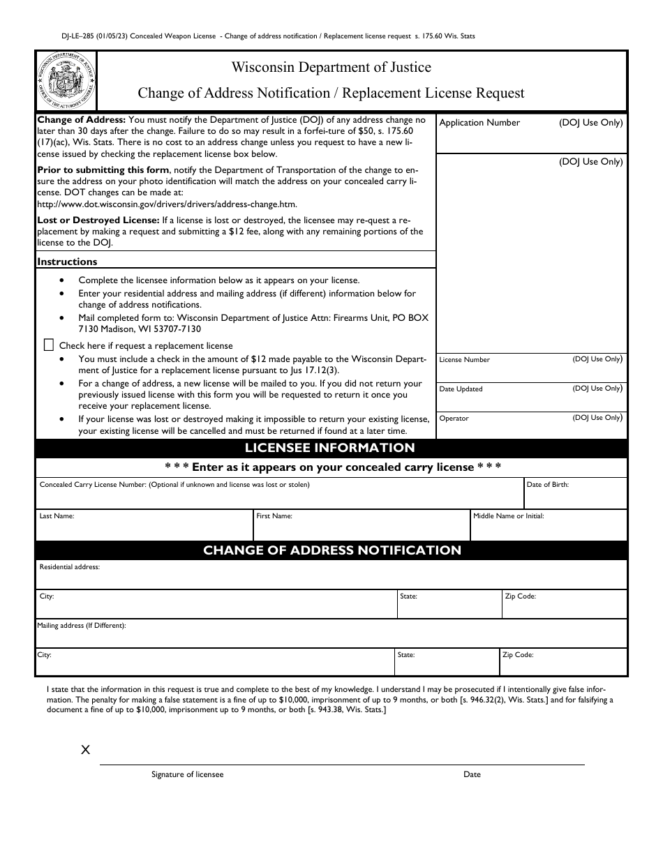 Form DJ-LE-285 Download Printable PDF or Fill Online Change of Address ...