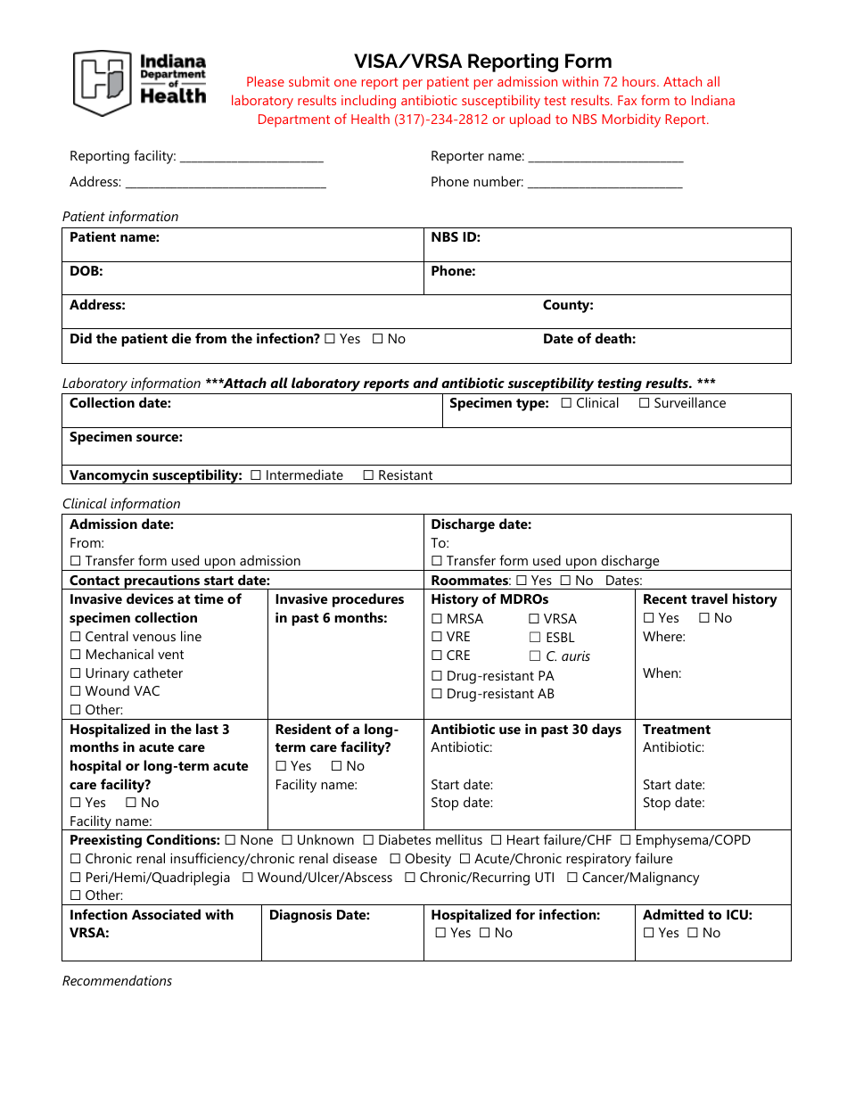 Indiana Visa/Vrsa Reporting Form - Fill Out, Sign Online and Download ...