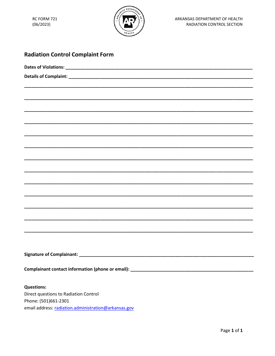 RC Form 721 - Fill Out, Sign Online and Download Fillable PDF, Arkansas ...