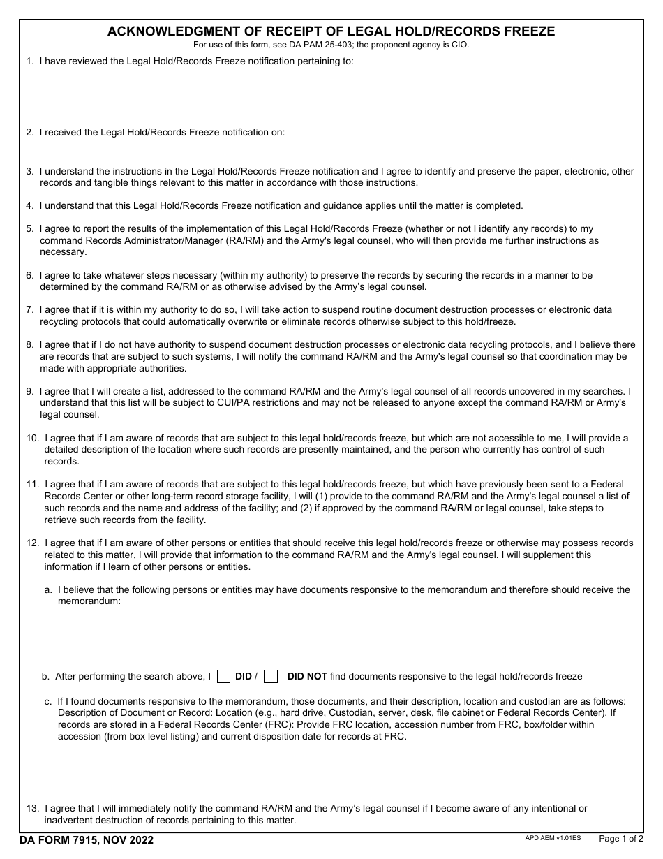 DA Form 7915 - Fill Out, Sign Online and Download Fillable PDF ...