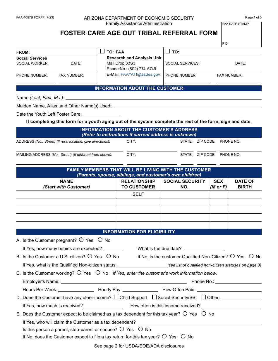 Form FAA-1097B Download Fillable PDF or Fill Online Foster Care Age out ...