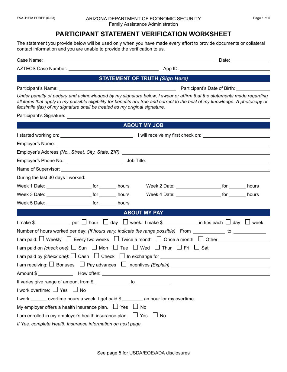 Form FAA-1111A Download Fillable PDF or Fill Online Participant ...