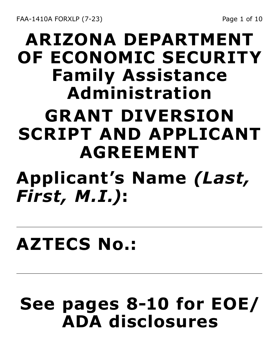 Form FAA-1410A-XLP Download Fillable PDF or Fill Online Grant Diversion ...
