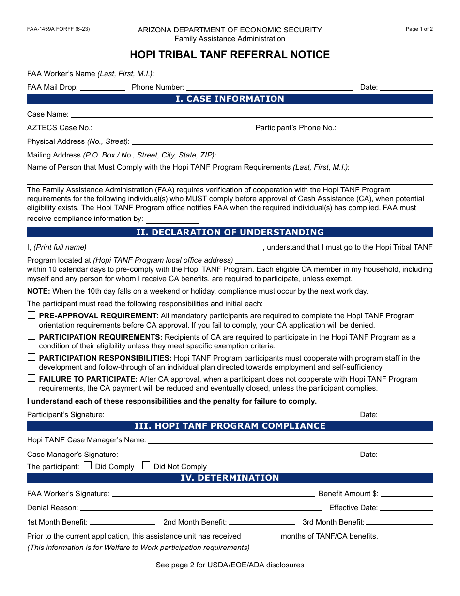 Form FAA-1459A Download Fillable PDF or Fill Online Hopi Tribal TANF ...