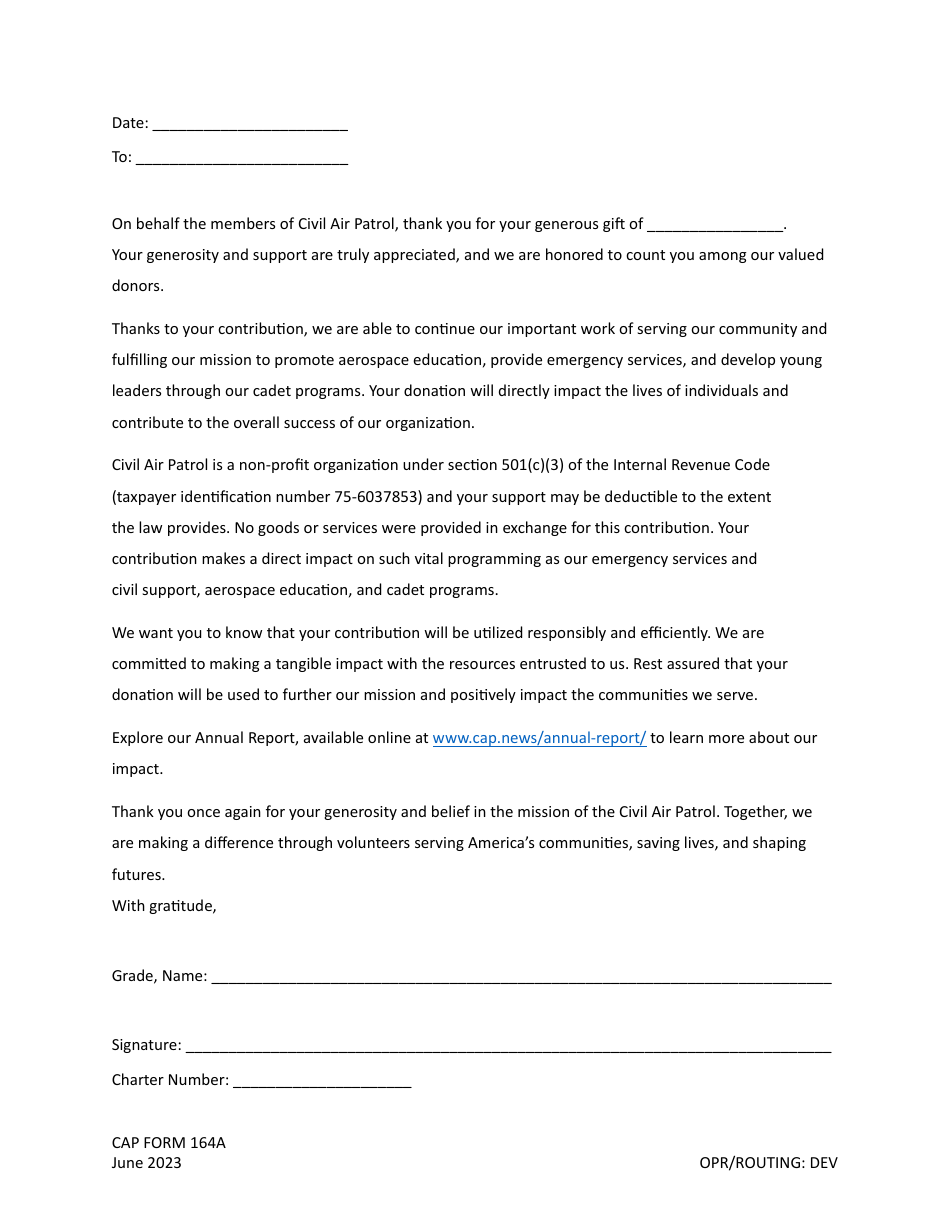 CAP Form 164A Download Fillable PDF or Fill Online Cash Donation ...